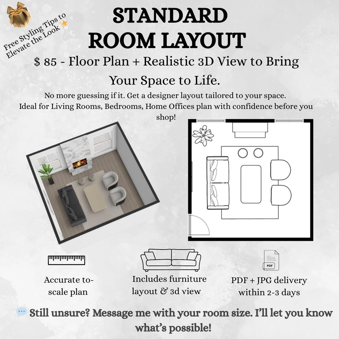 Standard Room Layout – Floor Plan and Furniture Placement | Living Room ...