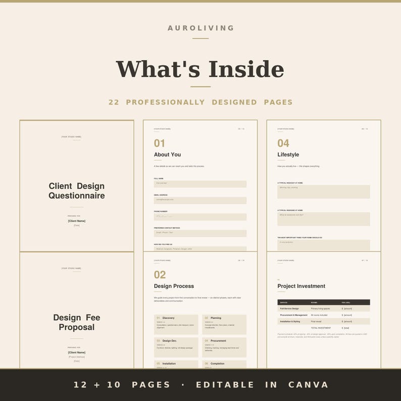 Interior Designer Client Onboarding Bundle | Questionnaire, Proposal ...