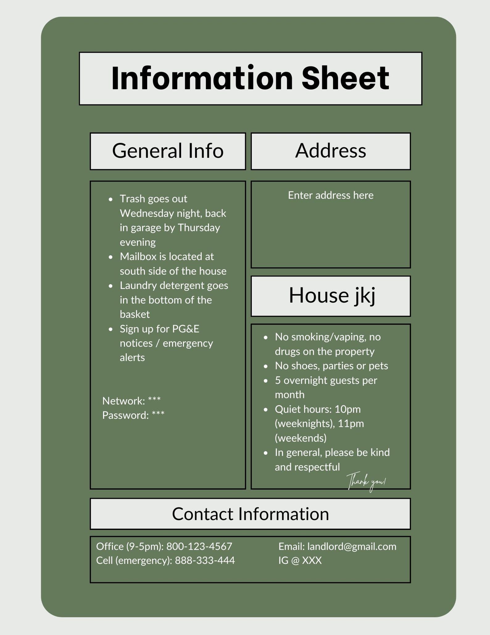Home Info Printable - Etsy