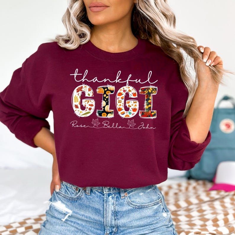 Custom Thankfull Mom Sweatshirt, Thanksgiving Mama Sweat With Kids Name ...