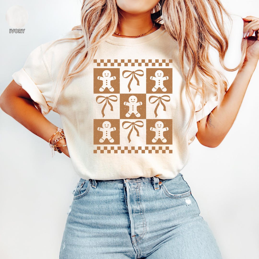Comfort Colors® Checkered Gingerbread Bakery Shirt, Gingerbread Bow ...