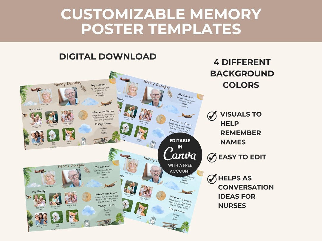 Vintage Airplanes Memory Poster Canva Template for Senior Care ...