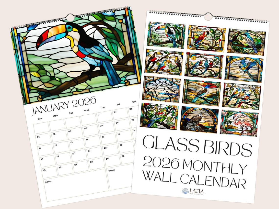 2026 Wall Calendar: Stained Glass Bird Art, Monthly Planner - Etsy