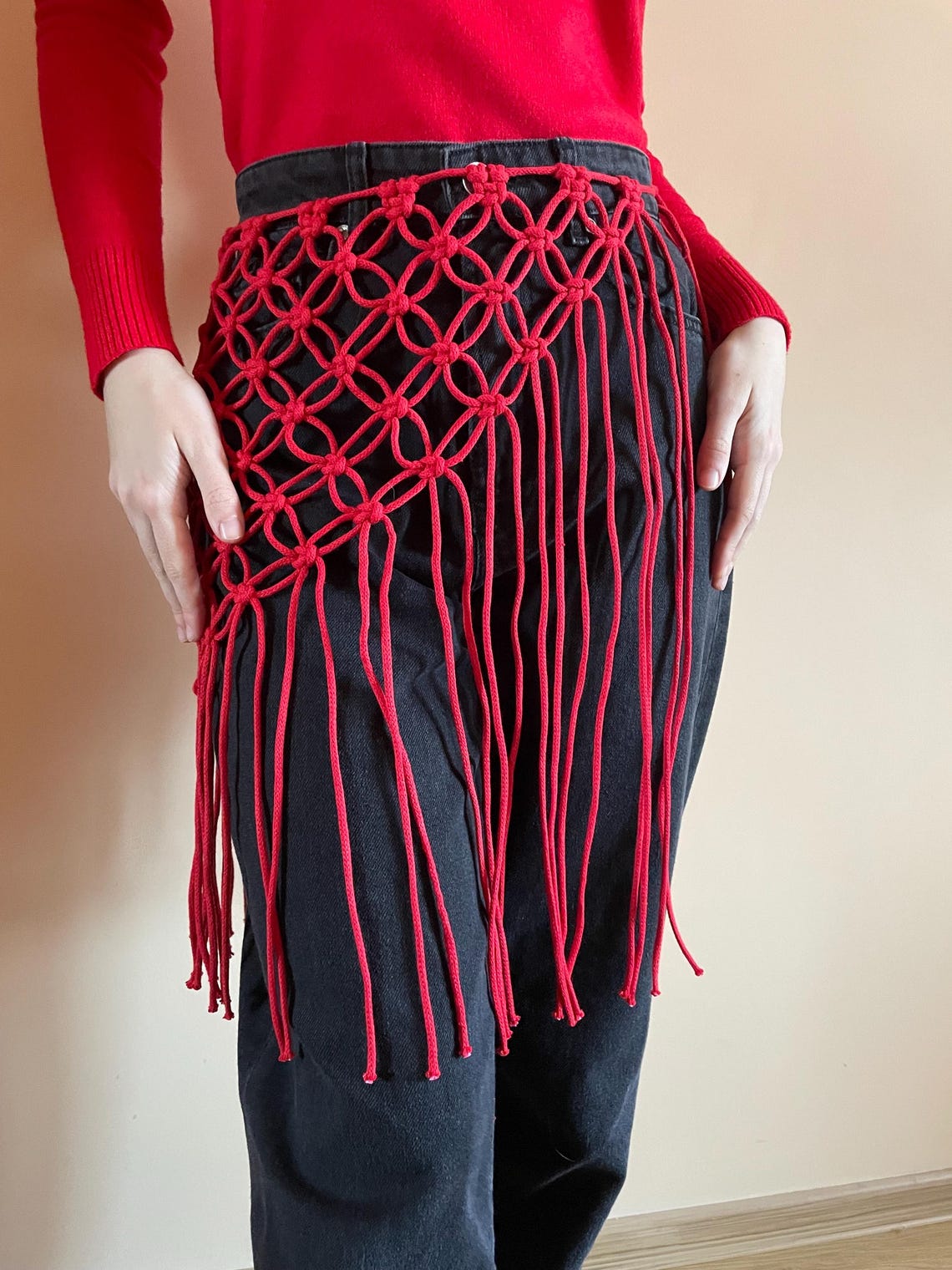 Handmade Macrame Belt Shawl – Boho Hip Wrap, Fishnet Skirt, Beach Pareo ...