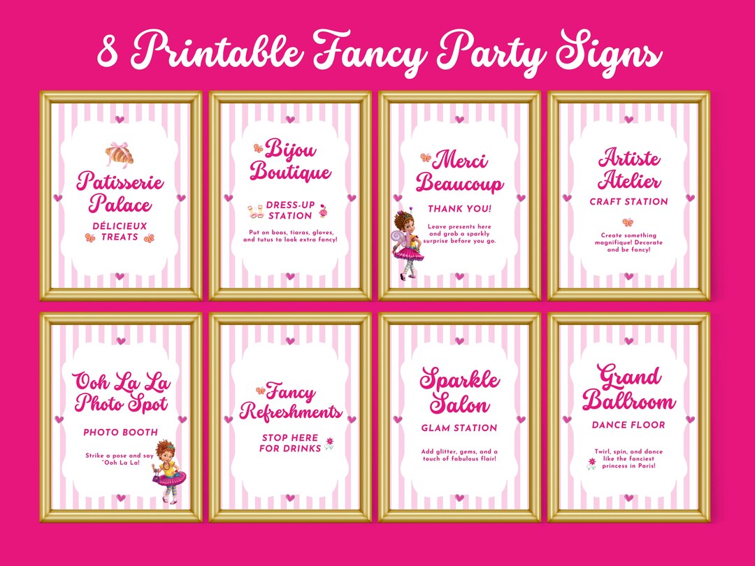 Fancy Nancy Inspired Party Signs, French Girl Party Signs, Pink, Bundle ...