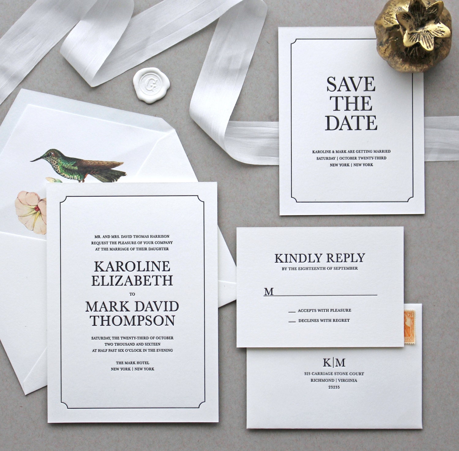 Letterpress Wedding Invitation - Madison Design - Calligraphy ...