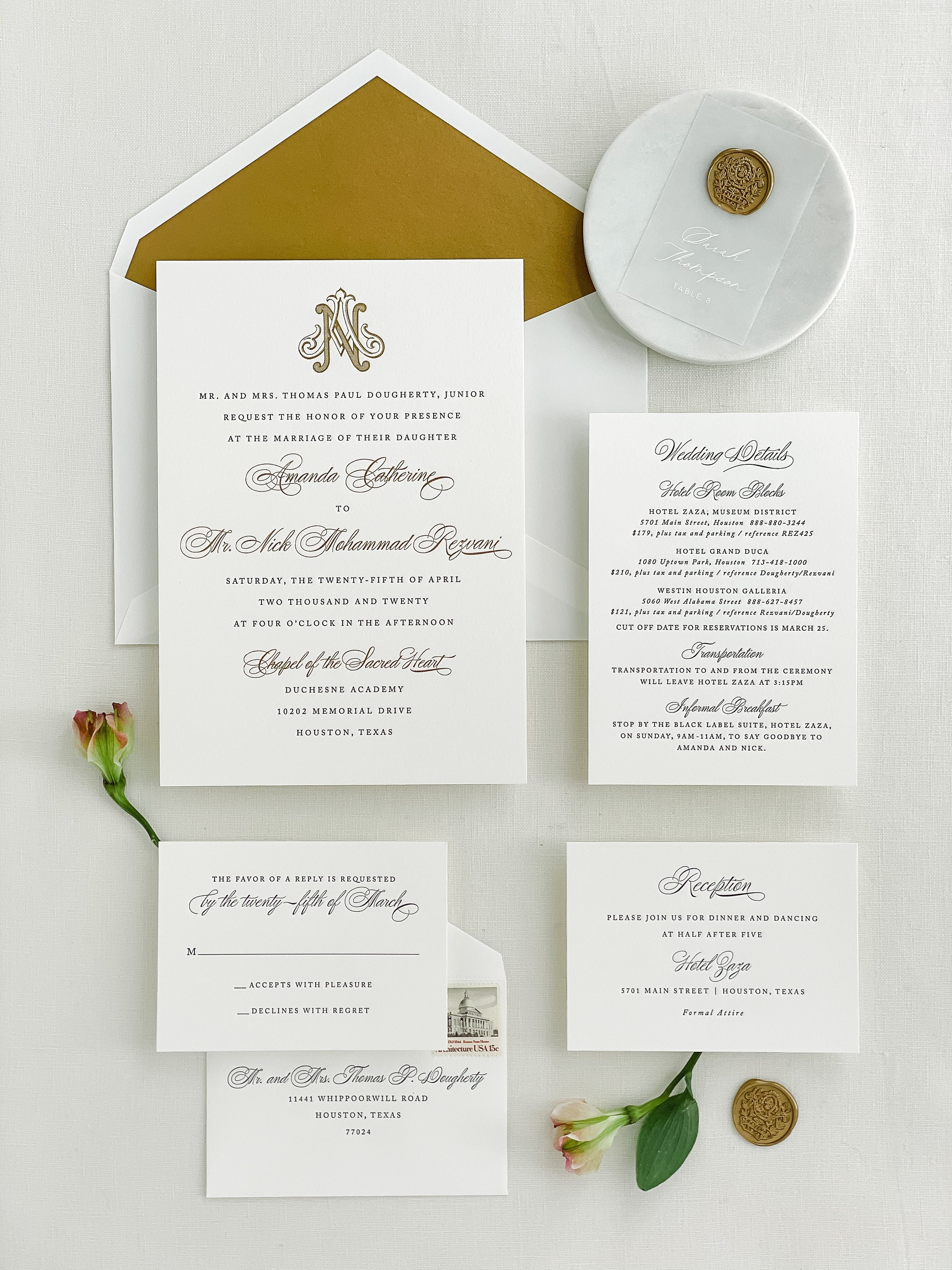 Letterpress and Foil Wedding Invitation Charleston Design - Etsy