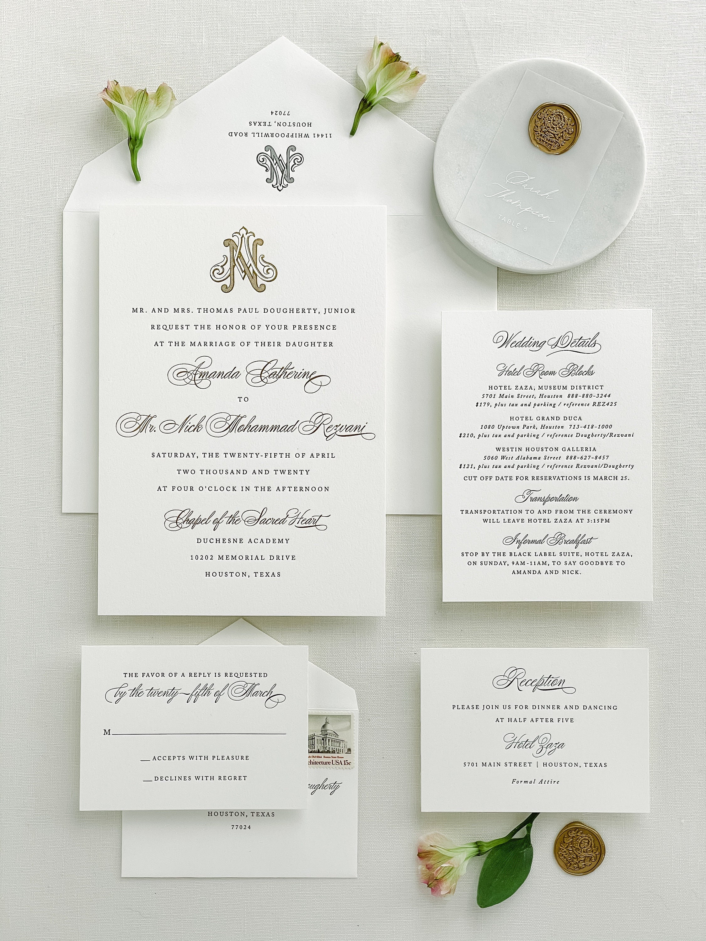 Letterpress and Foil Wedding Invitation Charleston Design - Etsy