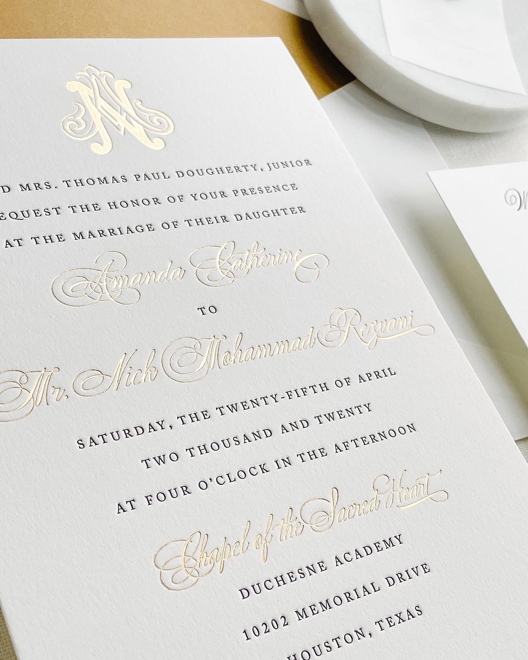 Letterpress and Foil Wedding Invitation Sample - Charleston Design - Etsy