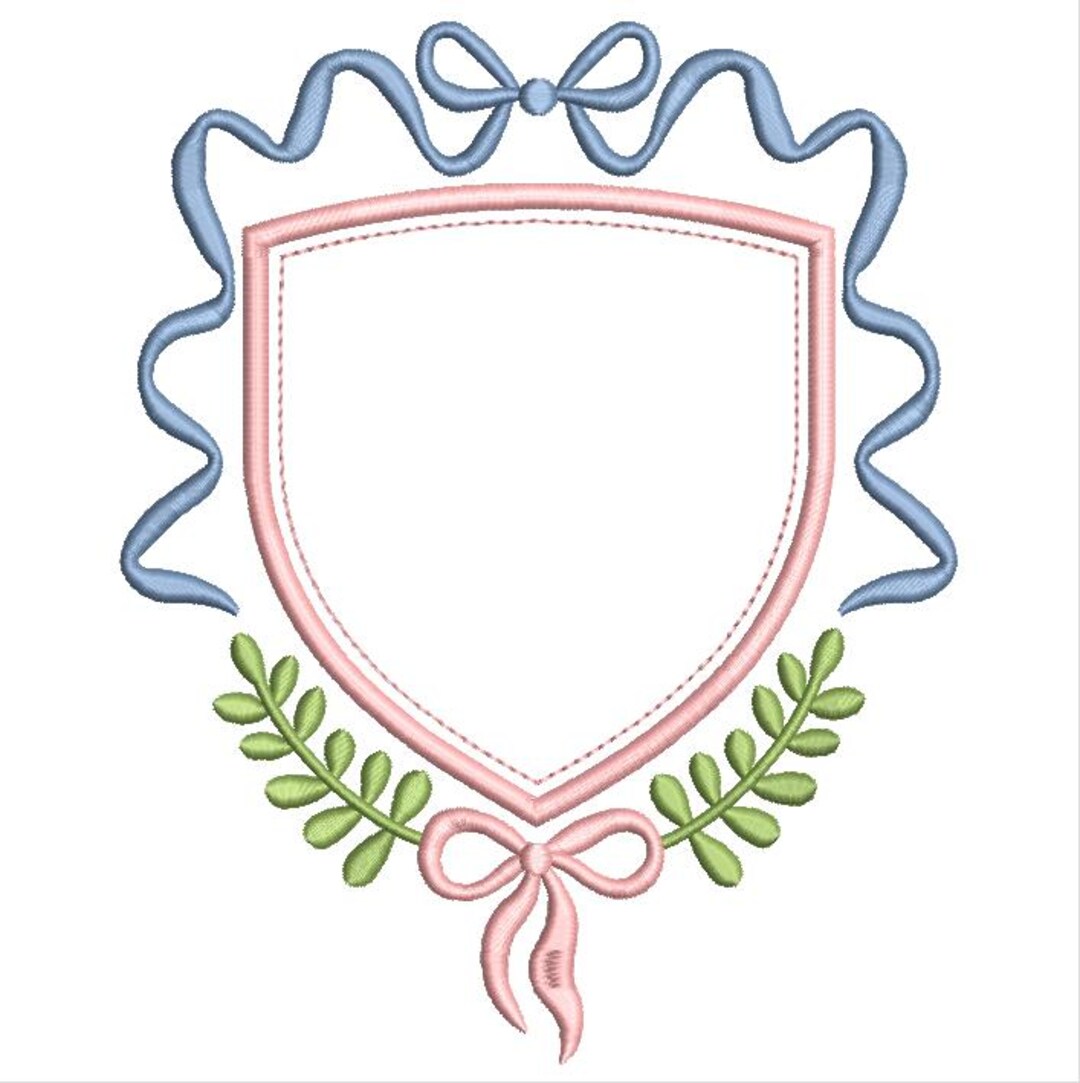 Banner Frame Embroidery Design With Bow and Leaf Shield, Crest Frame ...