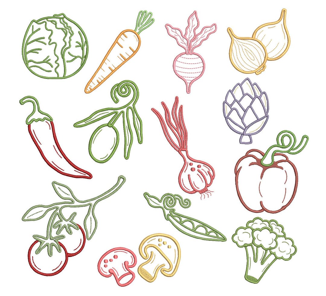 13 Vegetable Machine Embroidery Design Elements, Kitchen Vegetable ...