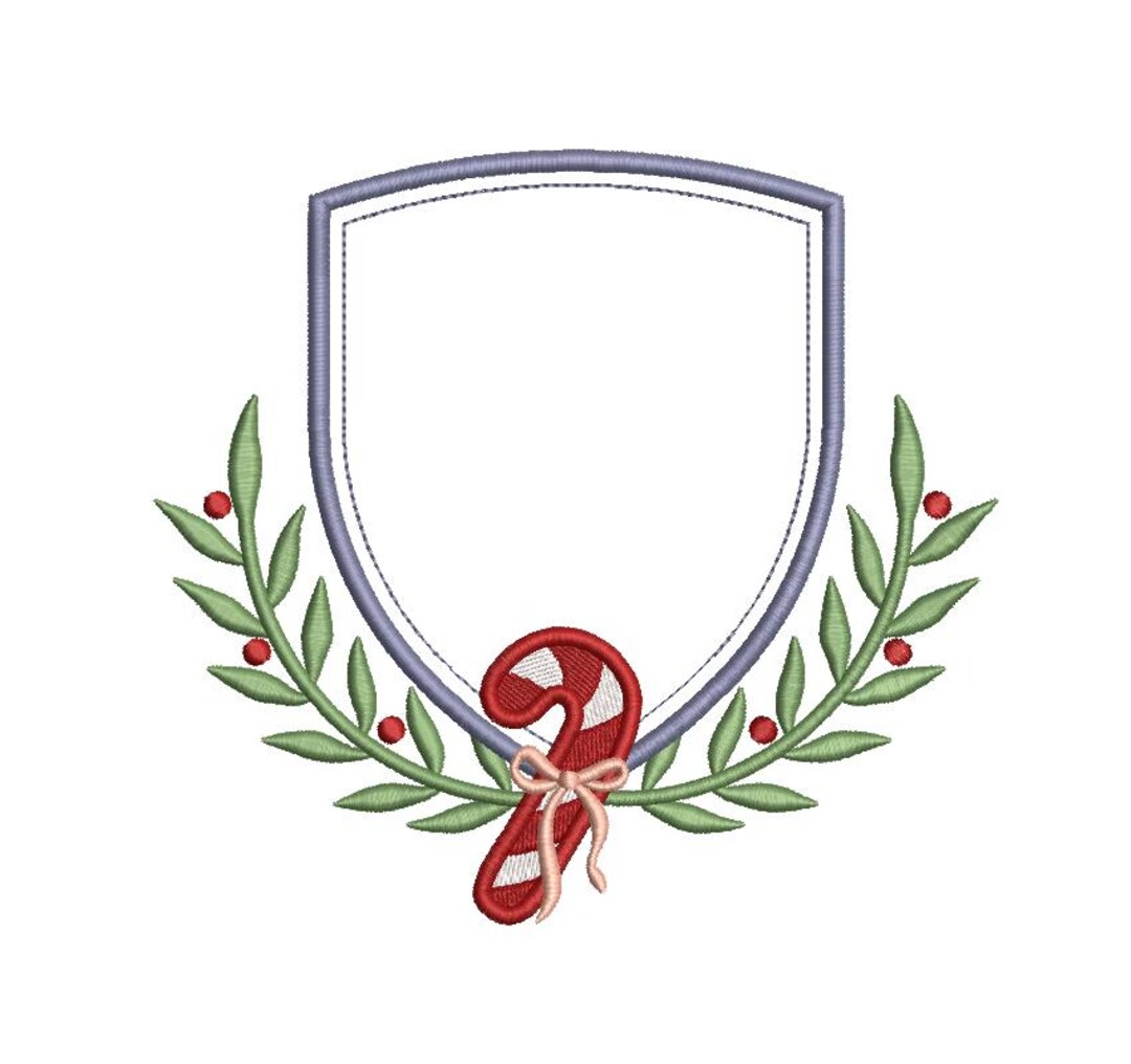 Christmas Shield Frame Embroidery Design, Candy Cane Shield Frame ...
