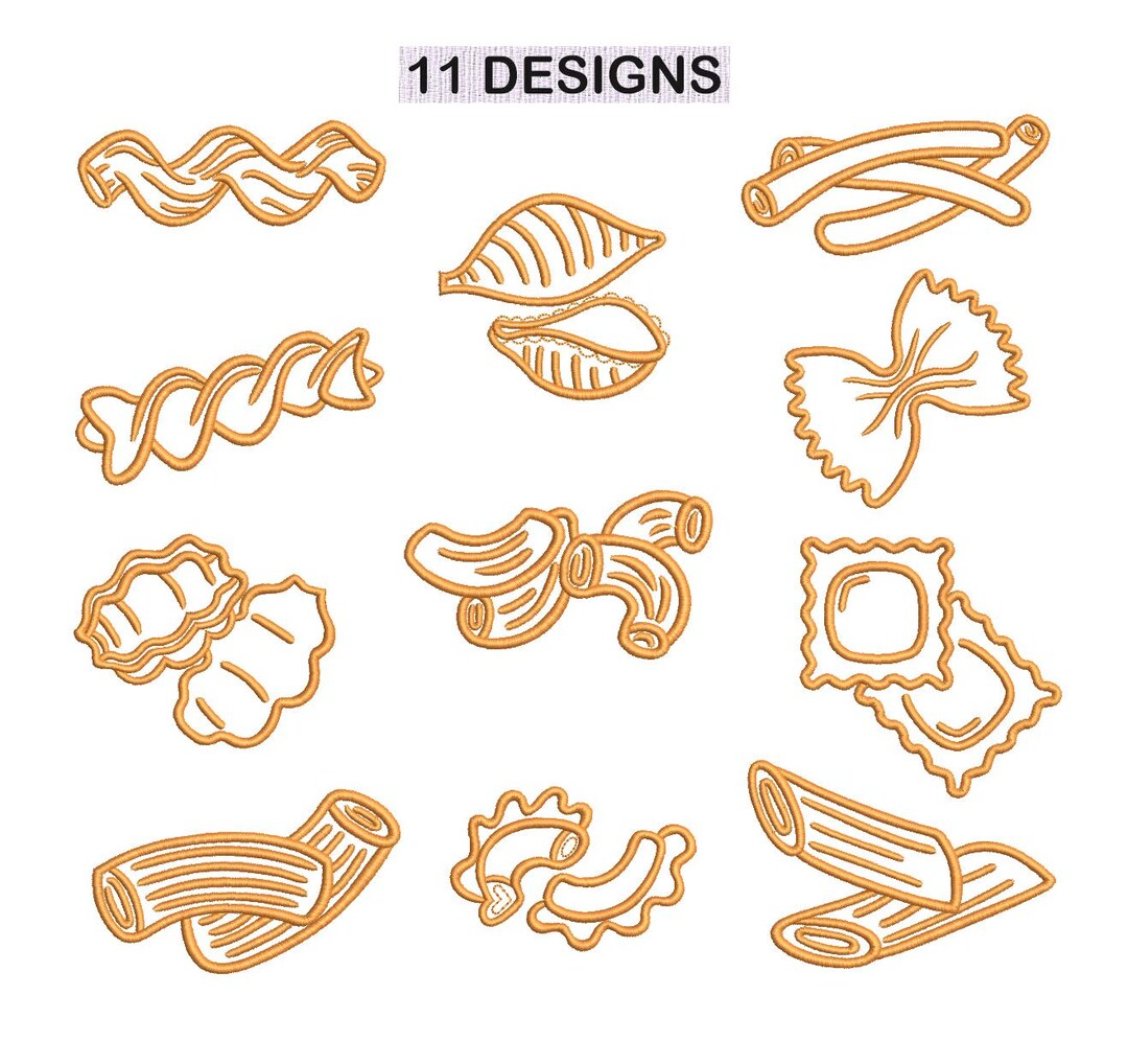 Italian Pasta Embroidery Design, Set of 11 Italian Food Embroidery ...