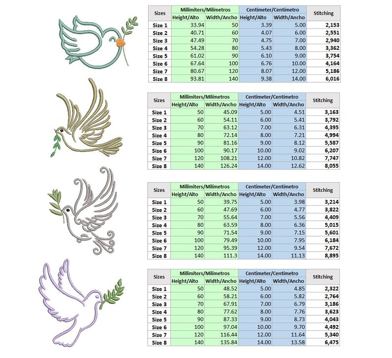 Dove Embroidery Design, Dove Machine Embroidery Package, Peace Dove ...