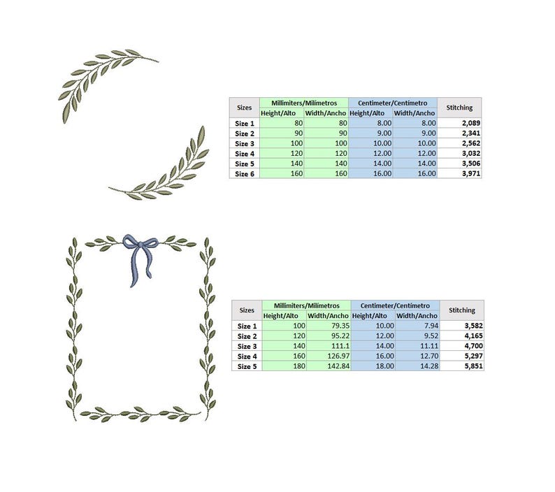 Set of 11 Branch Embroidery Designs, Wreath and Leaf Frame, Laurel ...