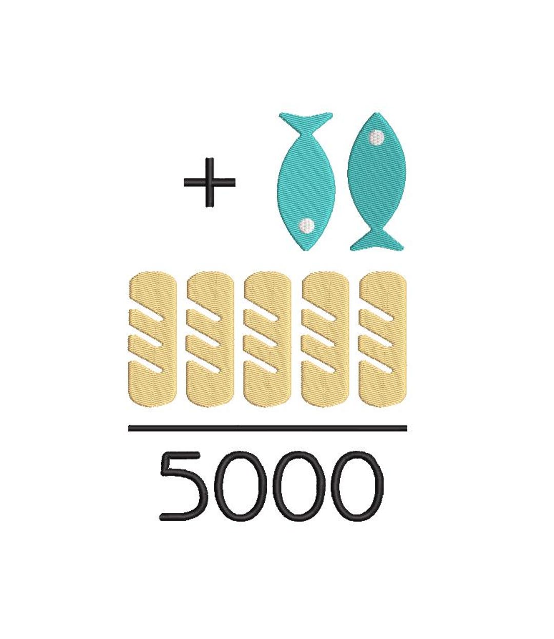Diseño de bordado 5 panes más 2 peces es igual a 5000, diseño de ...