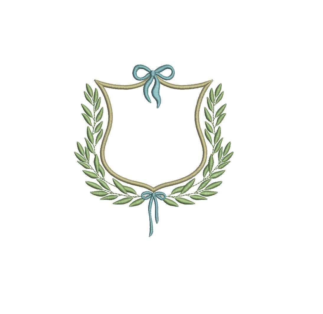 Frame Embroidery Design With Leaf Shield and Bows, Frame Shield ...
