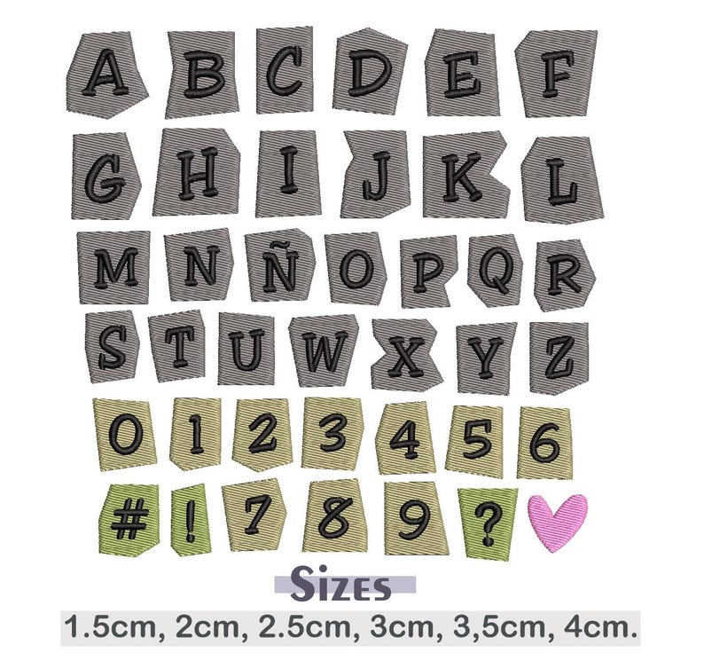 Diseño de bordado de alfabeto con motivo de recorte de periódico ...