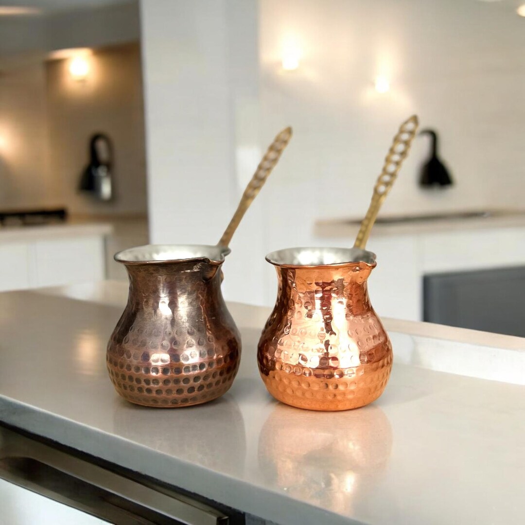 Two Coffee Pot, Greek Arabic Coffee Maker, Copper Coffee Cezve, Stove ...
