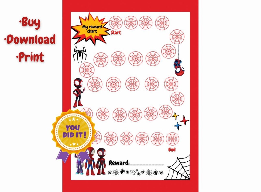 Spiderman-themed Reward Chart for Kids Instant Download for Easy ...