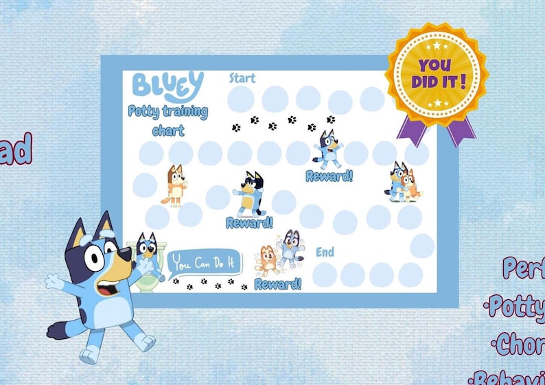 Bluey and Friends Printable Reward Chart for Children, Bluey Potty ...