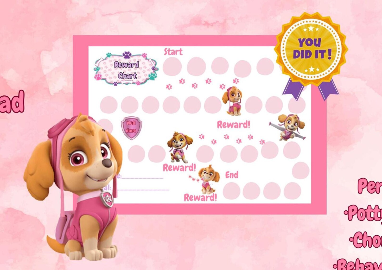 Paw Patrol Skye Reward Chart - Etsy UK