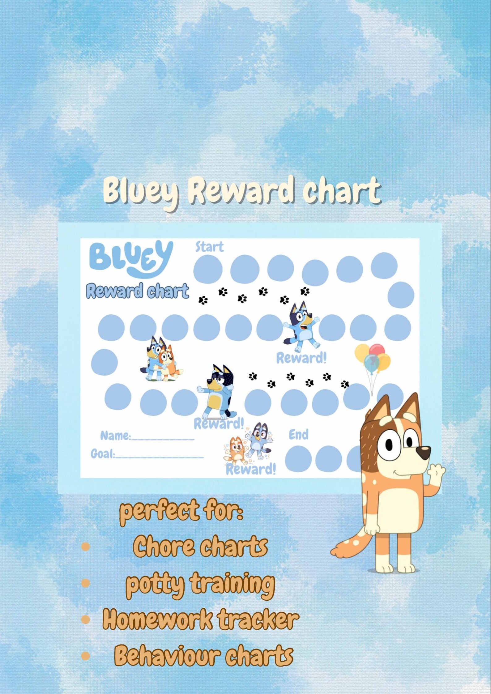 Bluey and Friends Printable Reward Chart for Children, Instant Download ...