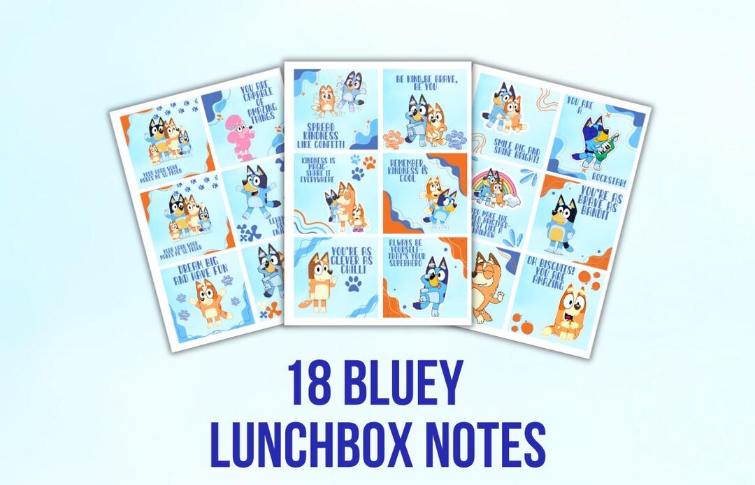 Bluey Lunchbox Notes,lunchbox Notes for Kids,printable Lunch Box Notes ...