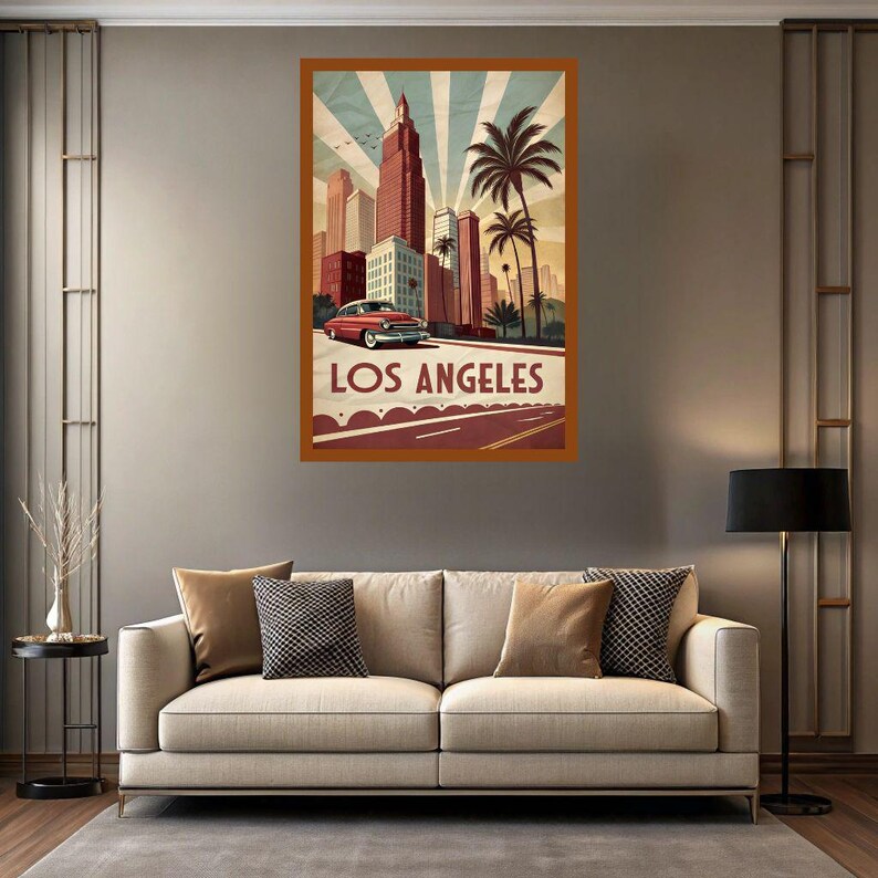 Vintage Los Angeles Poster | Retro Cityscape Digital Download, 1950s ...