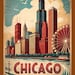 Vintage Chicago Poster | 1950s Retro Cityscape, Digital Download Wall ...