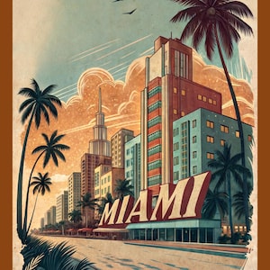 Vintage Miami Poster | Retro 1950s Cityscape Wall Art, Digital Download ...