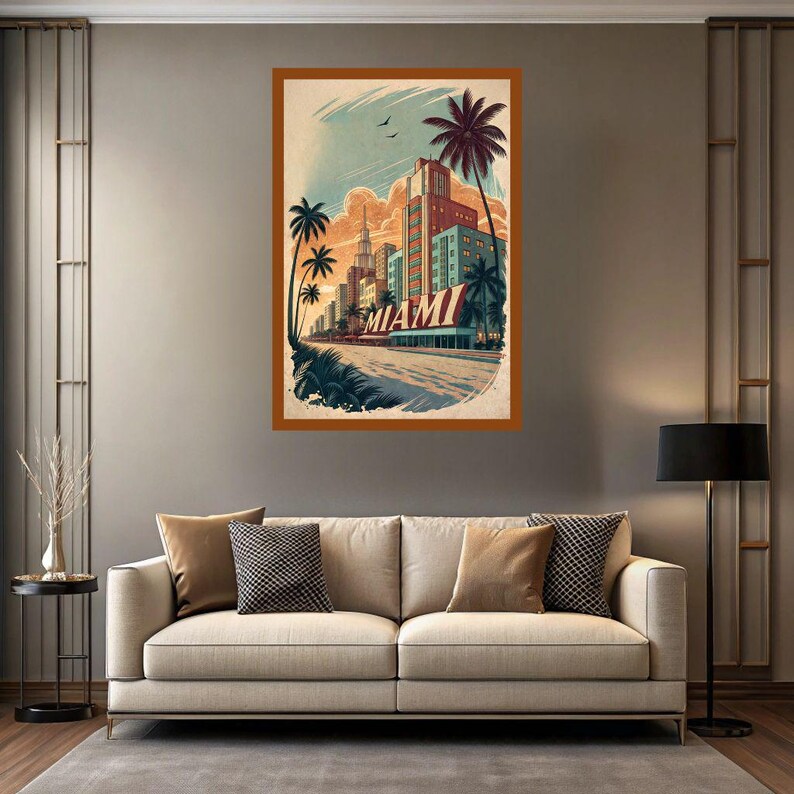 Vintage Miami Poster | Retro 1950s Cityscape Wall Art, Digital Download ...