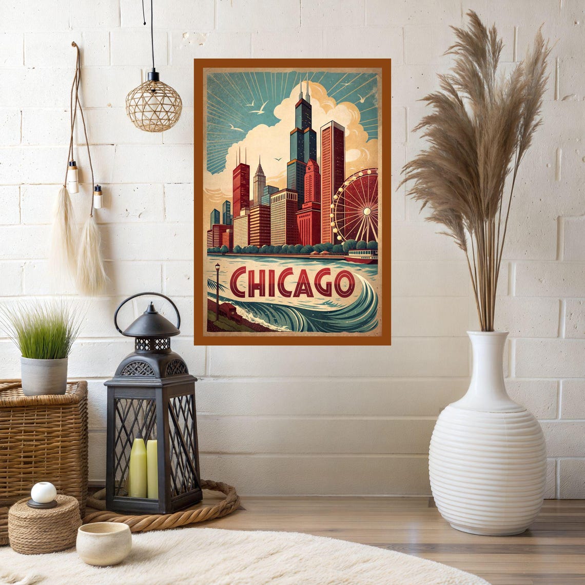 Vintage Chicago Poster | 1950s Retro Cityscape, Digital Download Wall ...