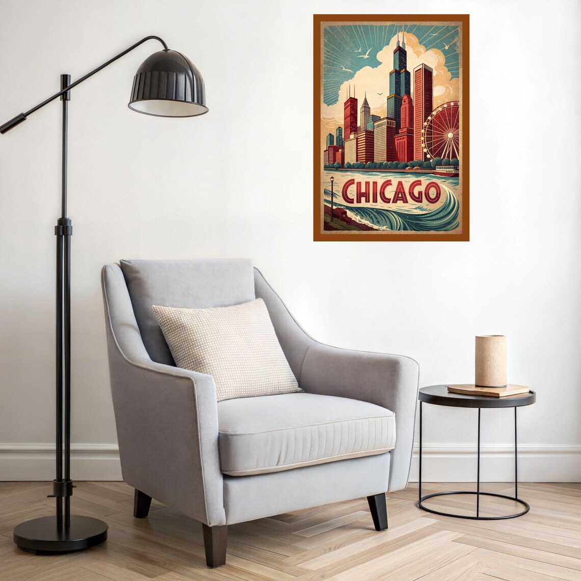 Vintage Chicago Poster | 1950s Retro Cityscape, Digital Download Wall ...