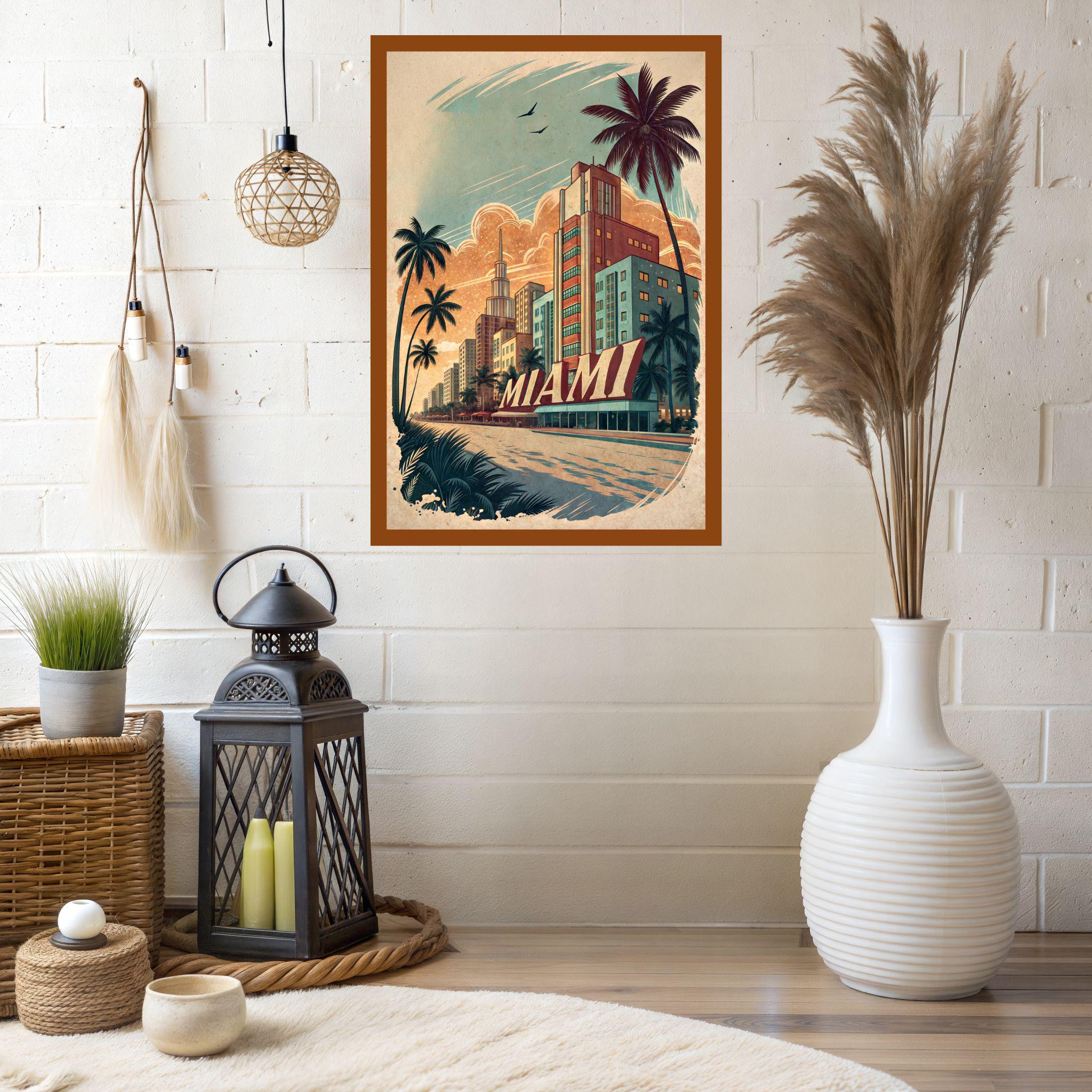Vintage Miami Poster | Retro 1950s Cityscape Wall Art, Digital Download ...