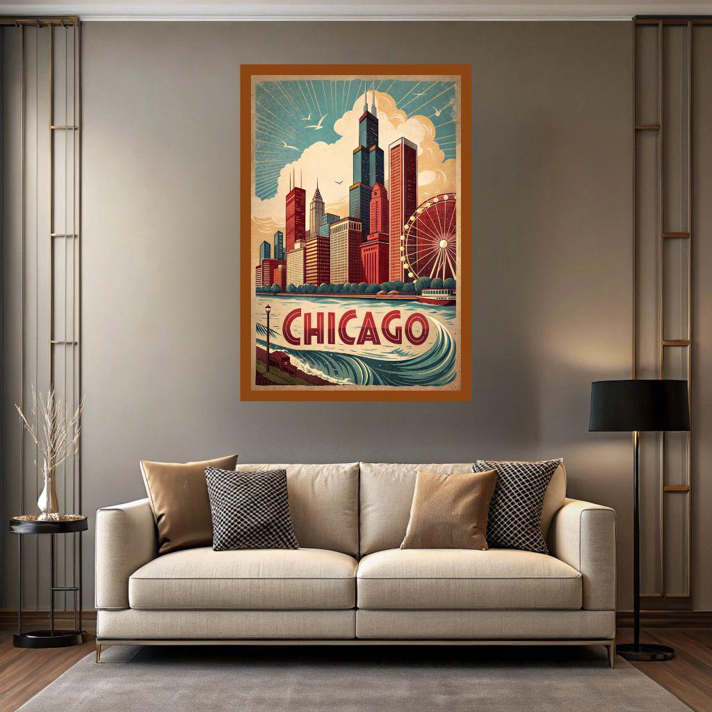 Vintage Chicago Poster | 1950s Retro Cityscape, Digital Download Wall ...
