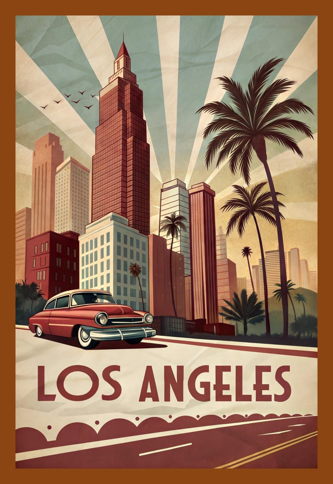 Vintage Los Angeles Poster | Retro Cityscape Digital Download, 1950s ...