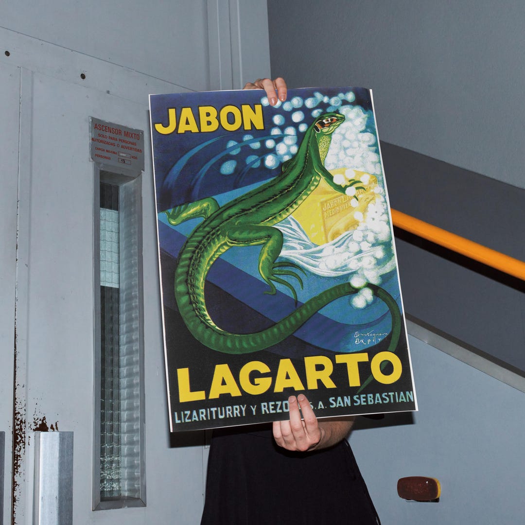 Jabón Lagarto Poster - Vintage Spanish Wall Art, Retro Lizard Soap ...