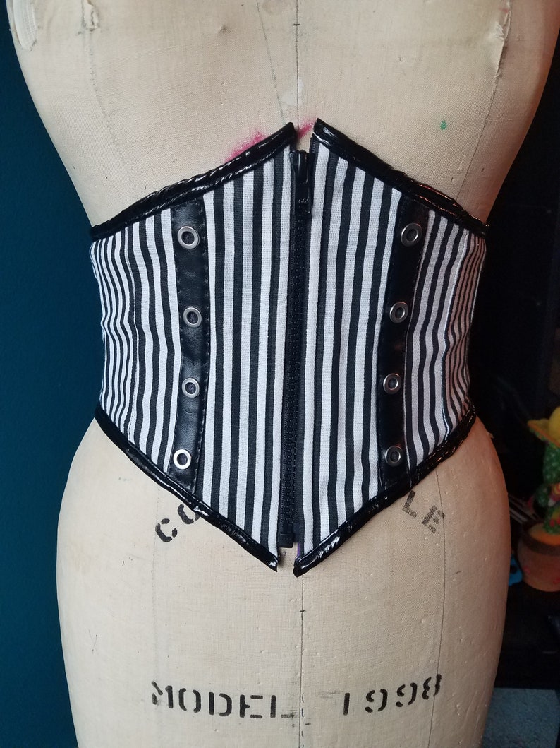 Black and White Striped Corset With Grommet Details - Etsy