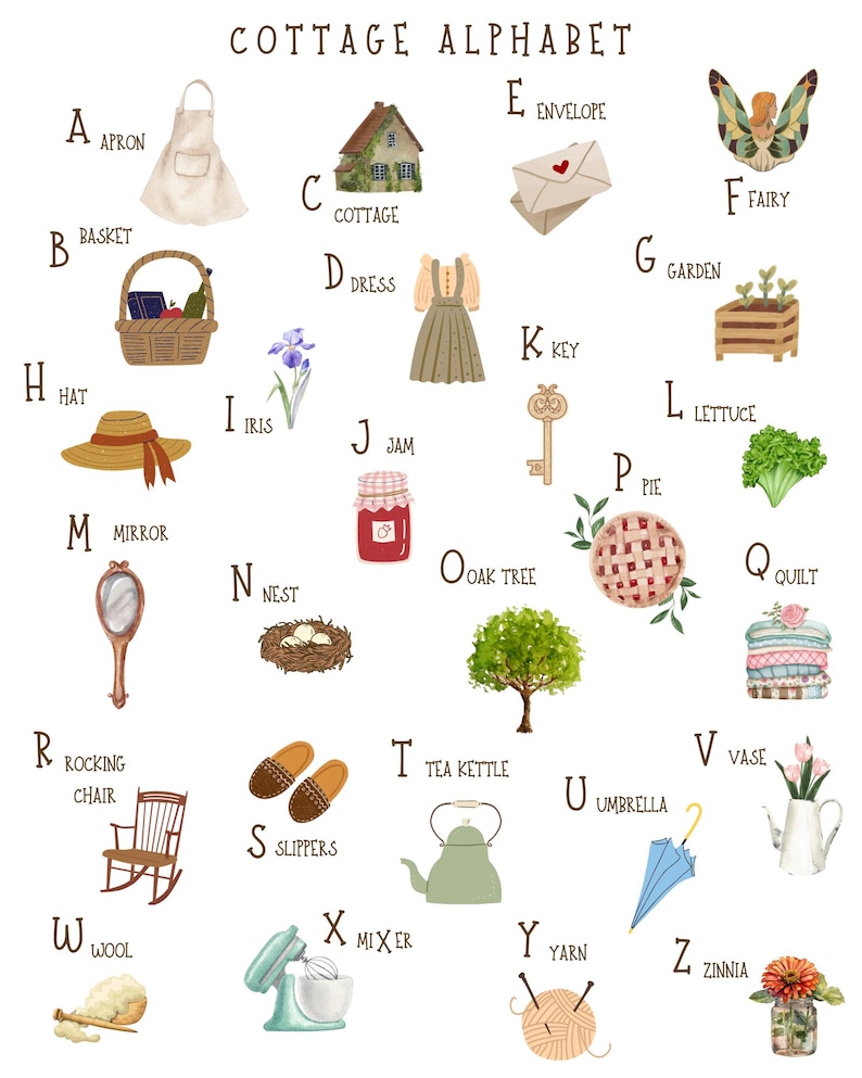 Cottage Alphabet Chart | Printable Letter Chart for Kids | Farmhouse ...