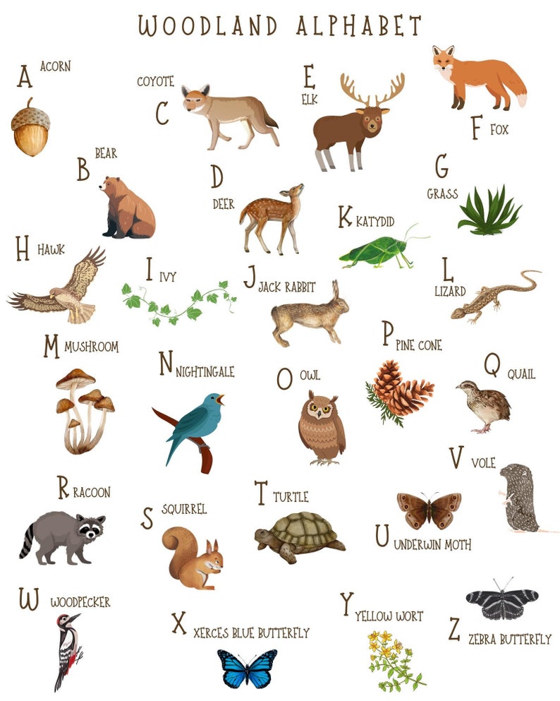 Woodland Alphabet Chart | Printable Letter Chart for Kids | Farmhouse ...