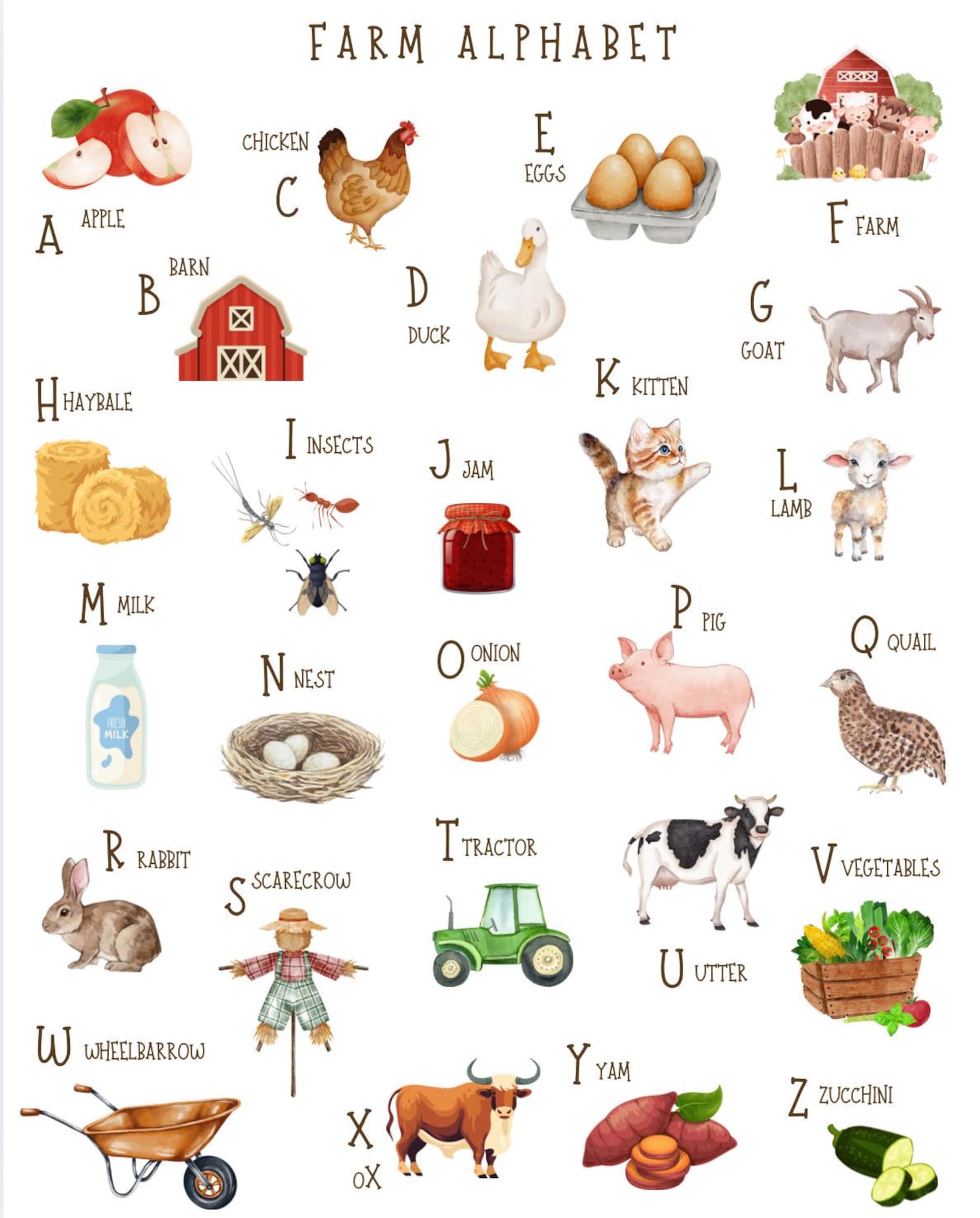 Farm Alphabet Chart | Printable Letter Chart for Kids | Farmhouse ...
