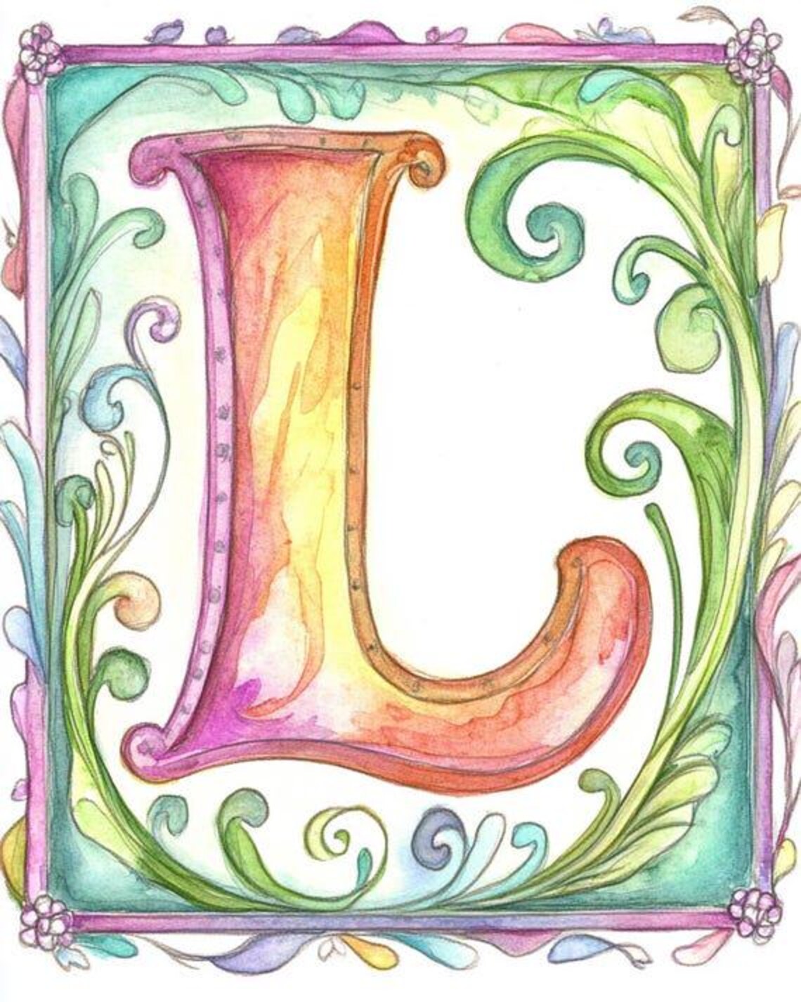 Letter L Prints: Woodblock & Watercolor Initial Art (PDF File) - Etsy