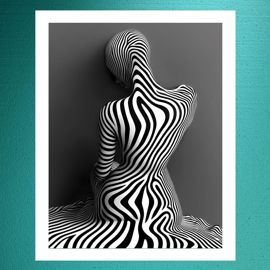 Sexy, Classy, Surrealist Wall Art 18x24 PRINT Black and White Striped ...