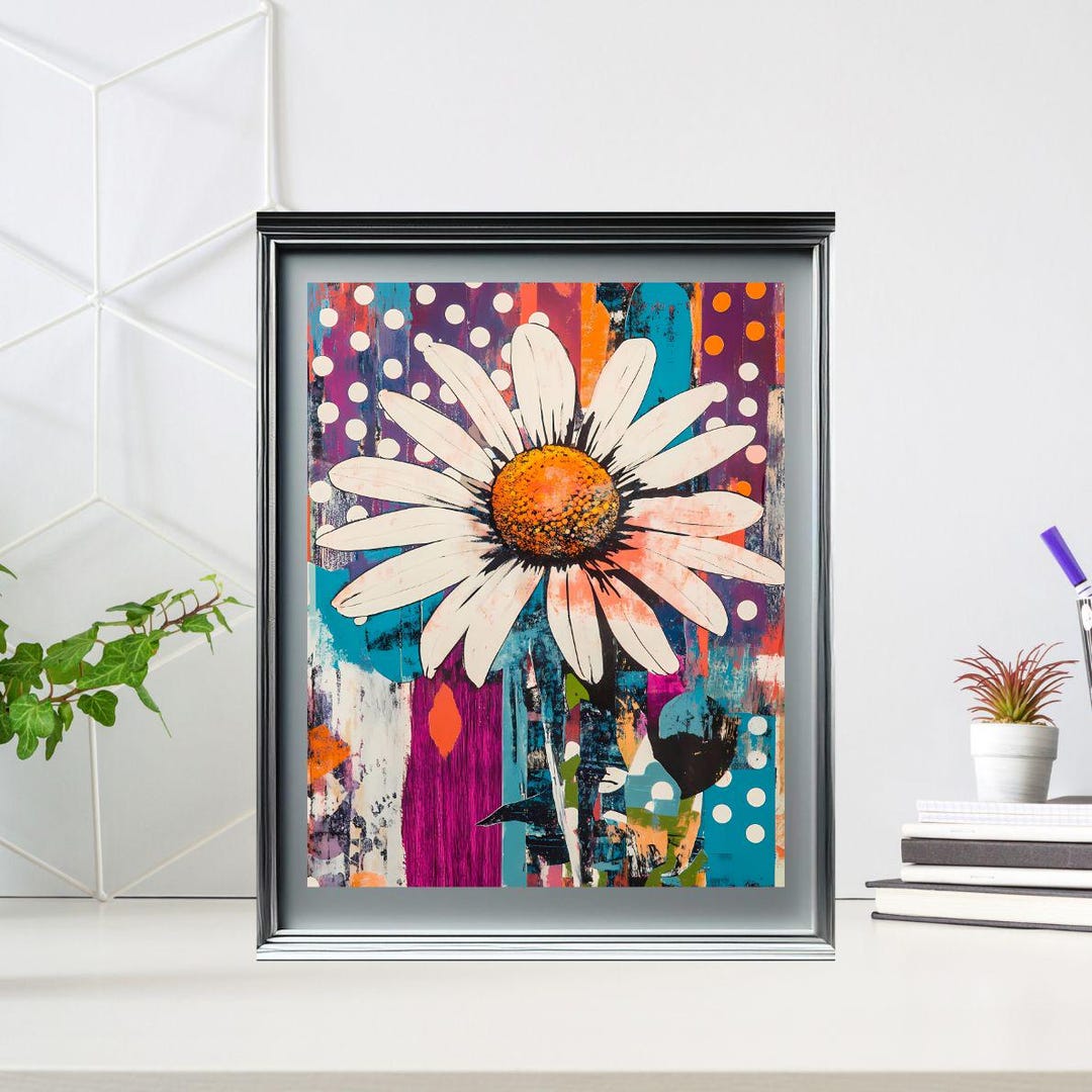Trendy Daisy Bold Boho Maximalist Collage Art Digital Print Artistic ...
