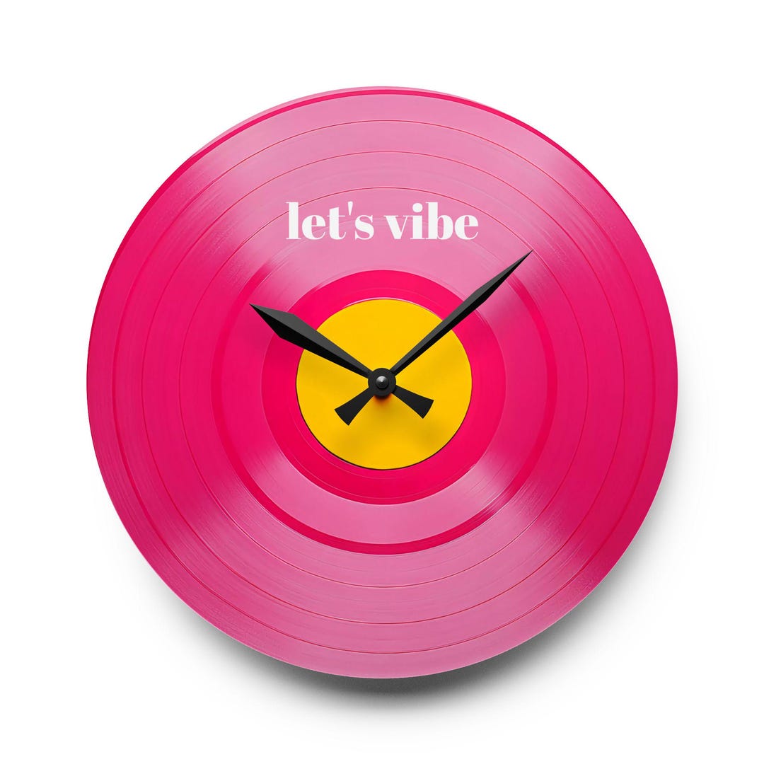 Customize Me! Hot Pink With Yellow Label Vinyl Record Wall Clock | Add ...