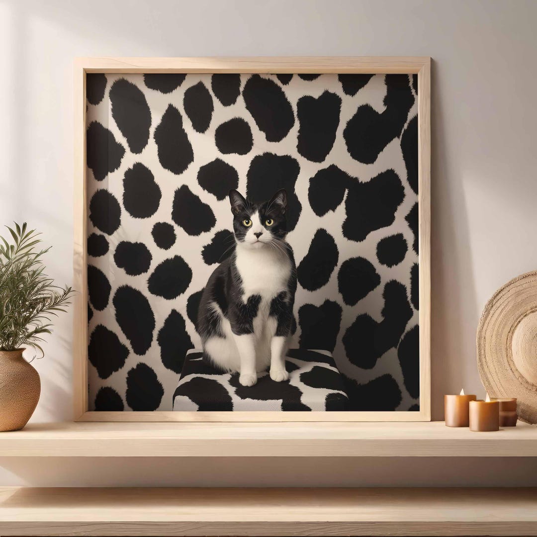 Tuxedo Cat on a Tuxie Background Cat Portrait | Digital Download ...