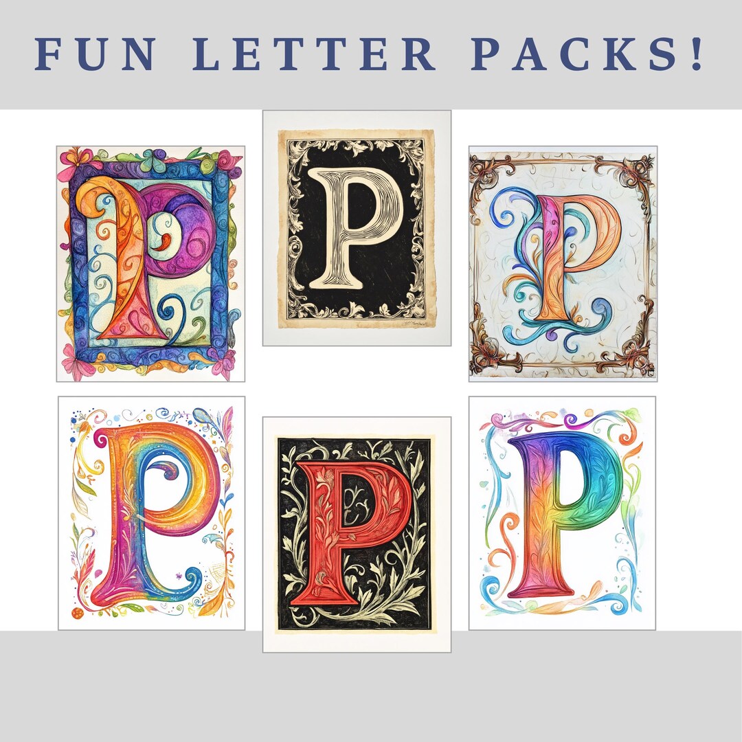 Letter P Prints: Woodblock & Watercolor Initial Art (PDF File) - Etsy