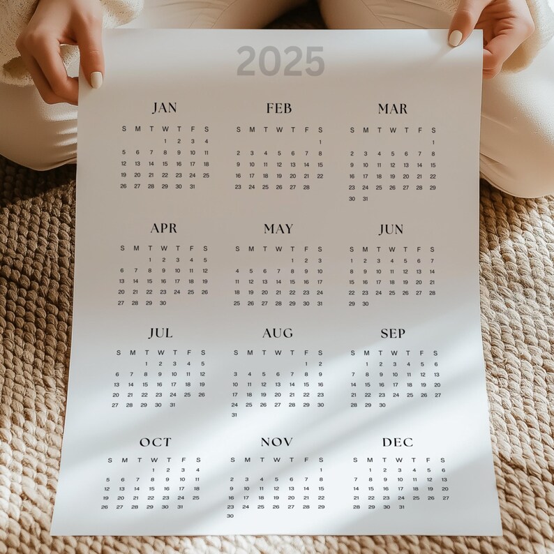 Printable Year-on-a-page Calendar Sleek and Streamlined: 2025 Printable ...