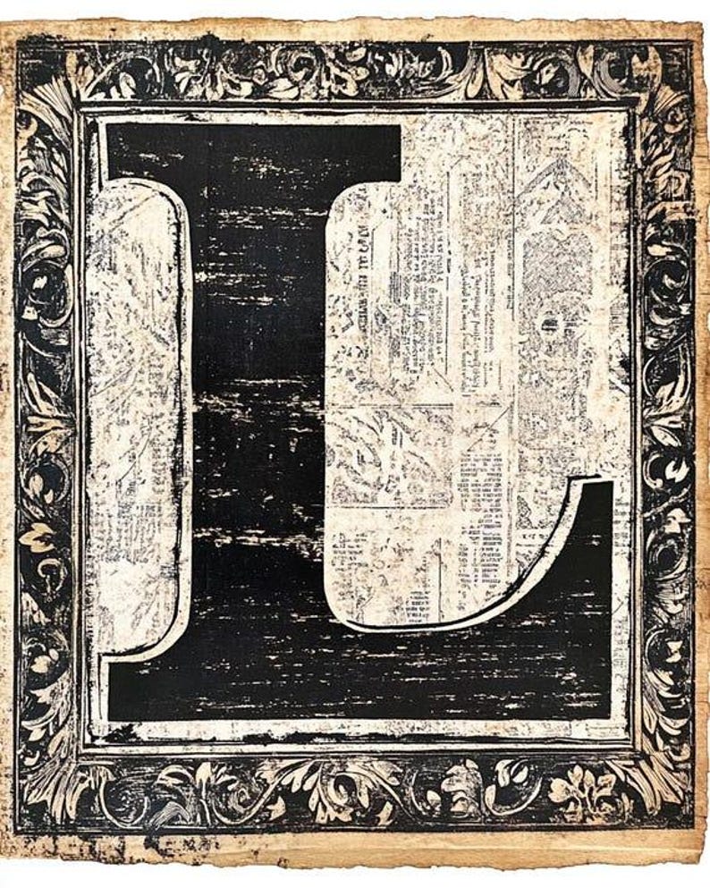 Letter L Prints: Woodblock & Watercolor Initial Art (PDF File) - Etsy